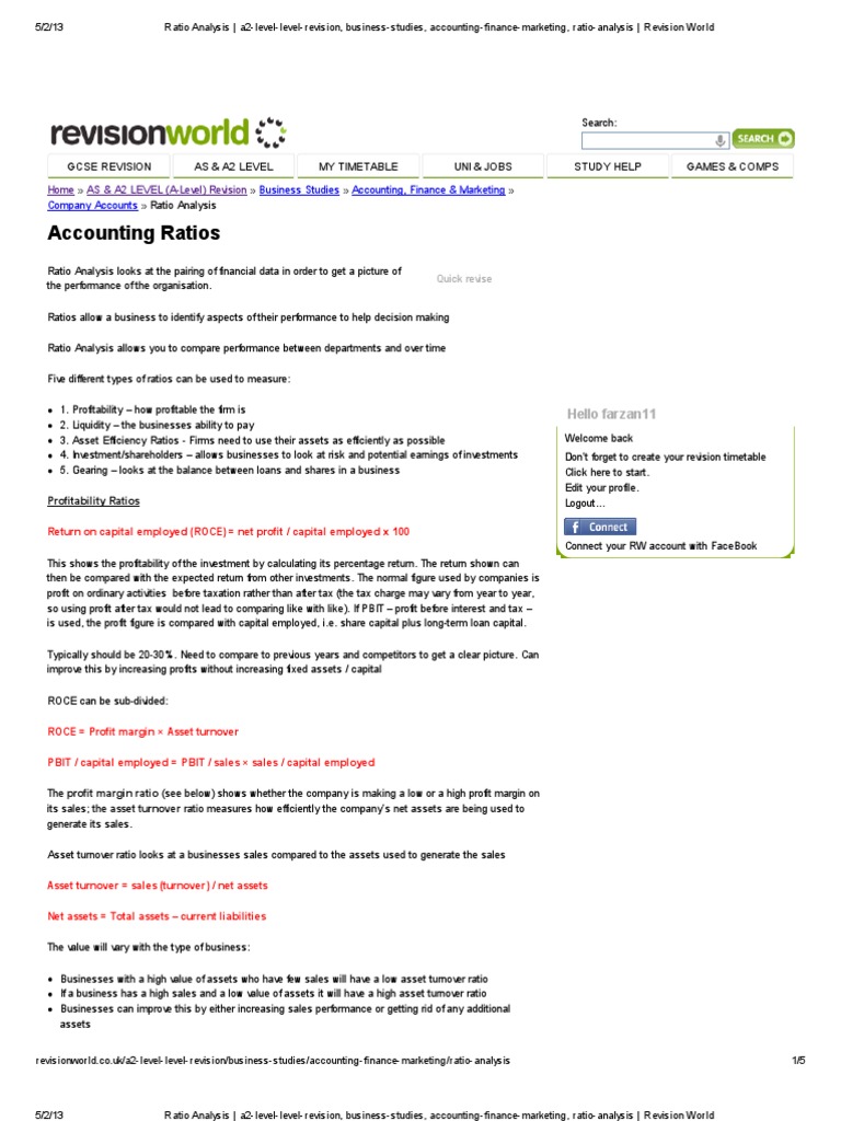 A2 Level Ratio Analysis Guide | PDF | Stocks | Dividend