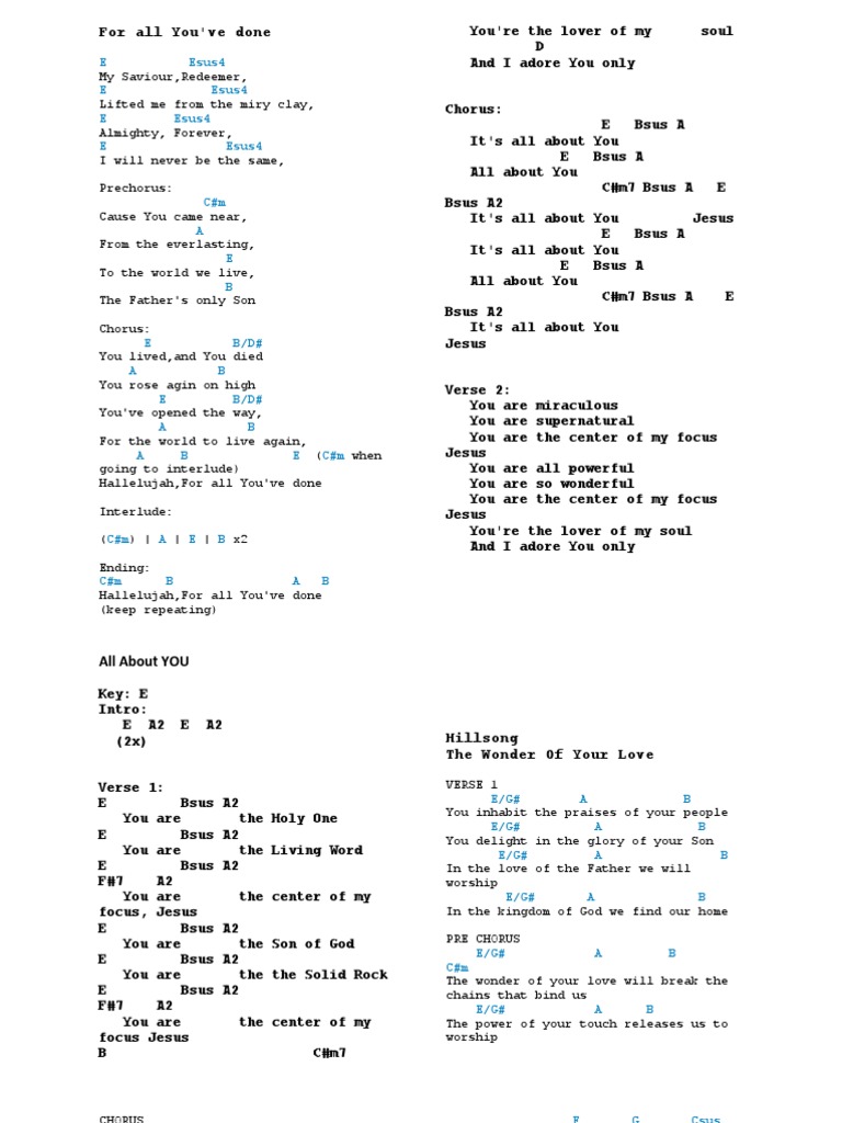 For All You've Done Chords and Lyrics | PDF | Song Structure | Jesus