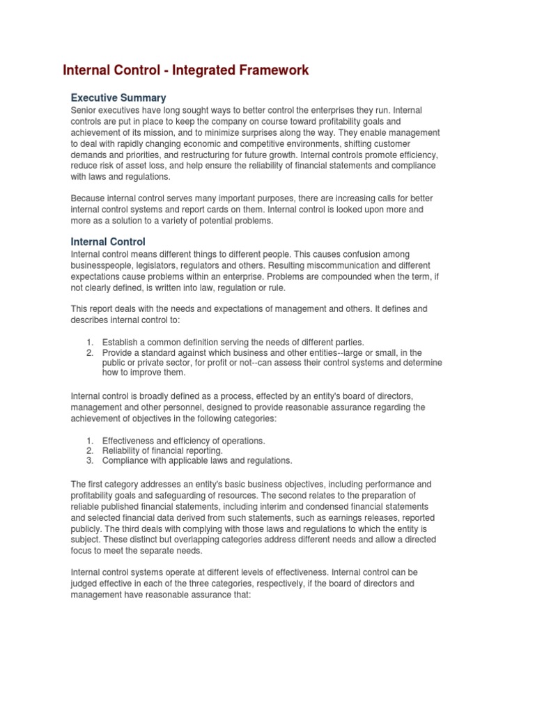 Internal Control-Integrated Framework | PDF