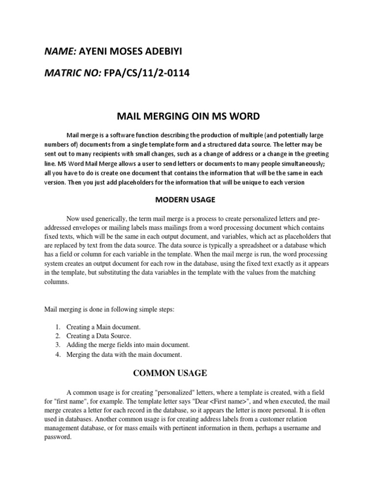 Mail Merging in MS Word | Download Free PDF | Dialog Box | Mail