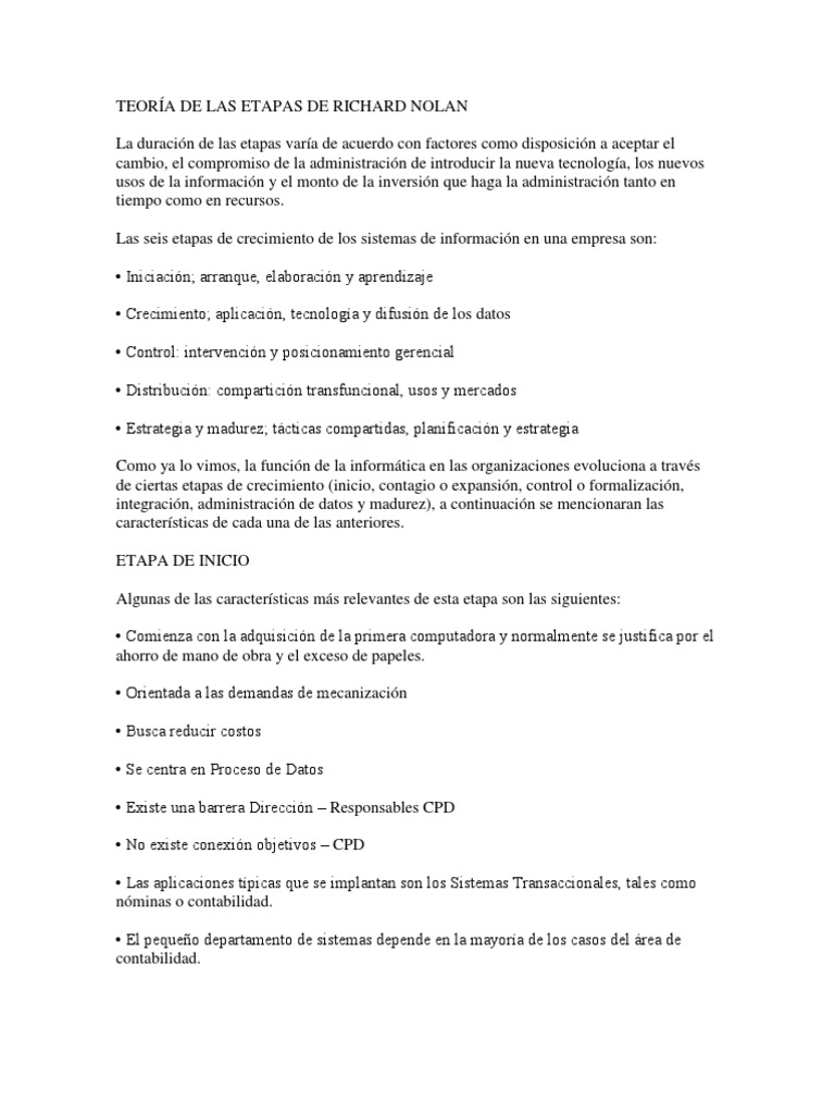 Etapas del Modelo de Nolan en Informática | PDF | Planificación ...