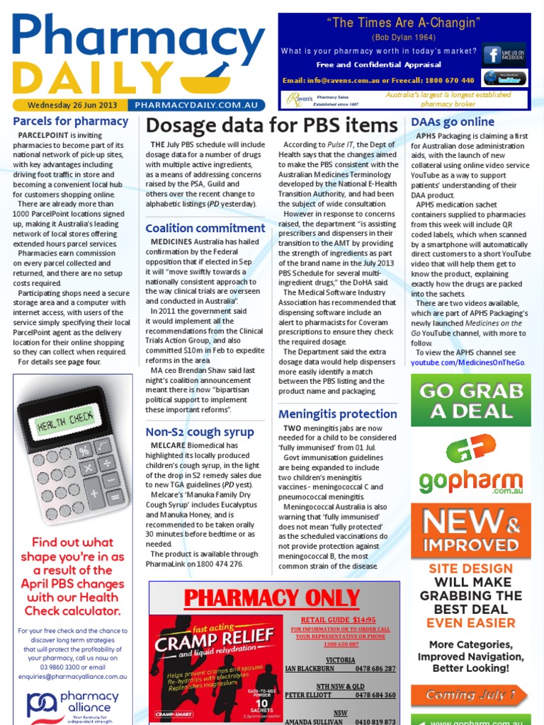 Pharmacy Daily For Wed 26 Jun 2013 - PBS Dosage Data, SA Pharmacists On ...