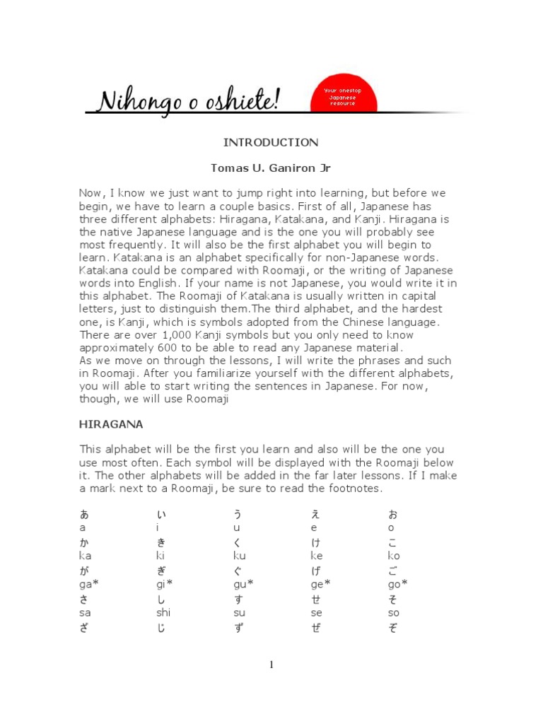 Japanese Lesson 1: Basics and Greetings | PDF | Japanese Language | Kanji