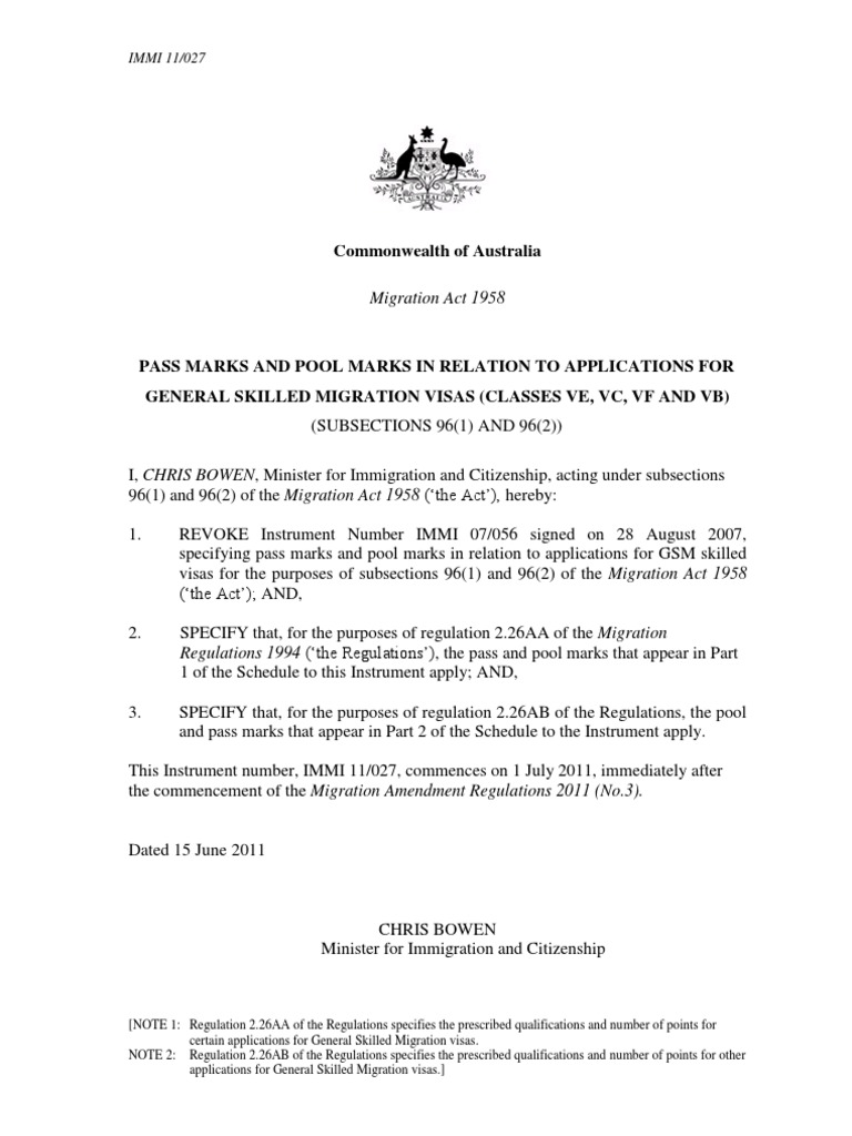 Commonwealth of Australia: Migration Act 1958 | PDF | Visa (Document ...