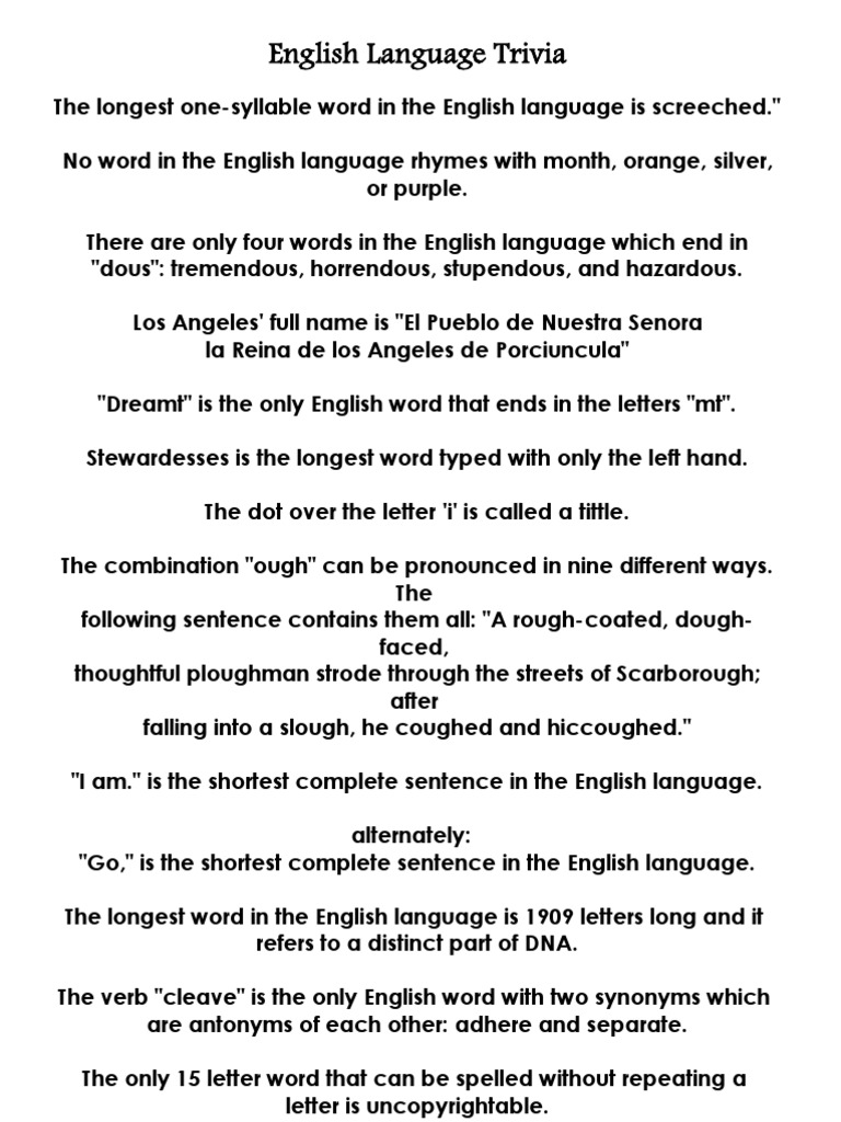 English Language Trivia | Alphabet | English Language