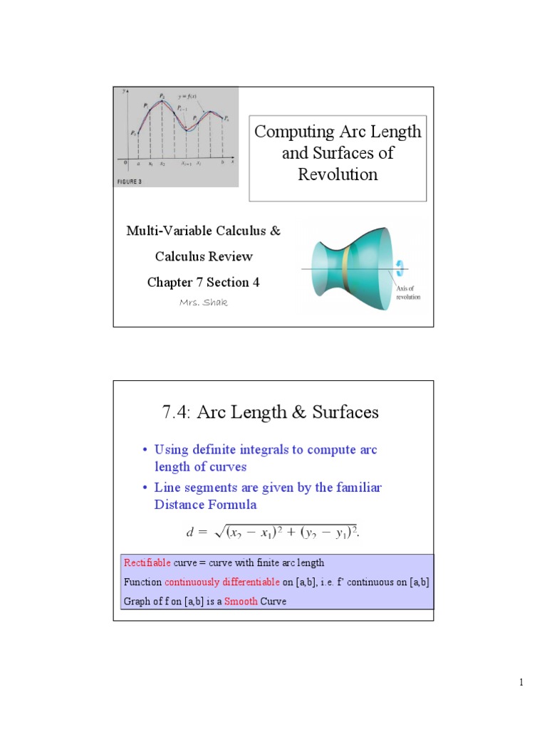 Computing Arc Length and Surfaces of Revolution | PDF | Surface ...