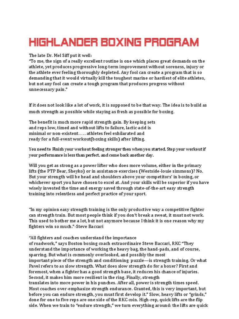 Highlander Boxing Program | PDF | Strength Training | Weight Training