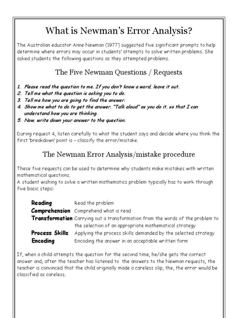 What Is Newman's Error Analysis?: The Five Newman Questions / Requests ...
