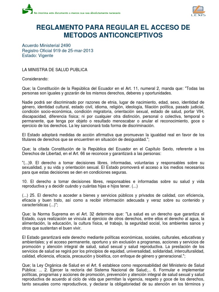 2013 04 22 Acuerdo Ministerial 2490 | PDF | Control de la natalidad ...