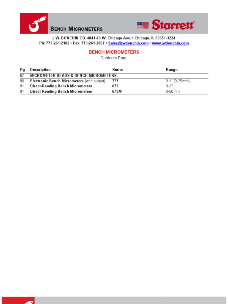Bench Micrometers: PG Description Series Range | PDF | Manufactured ...