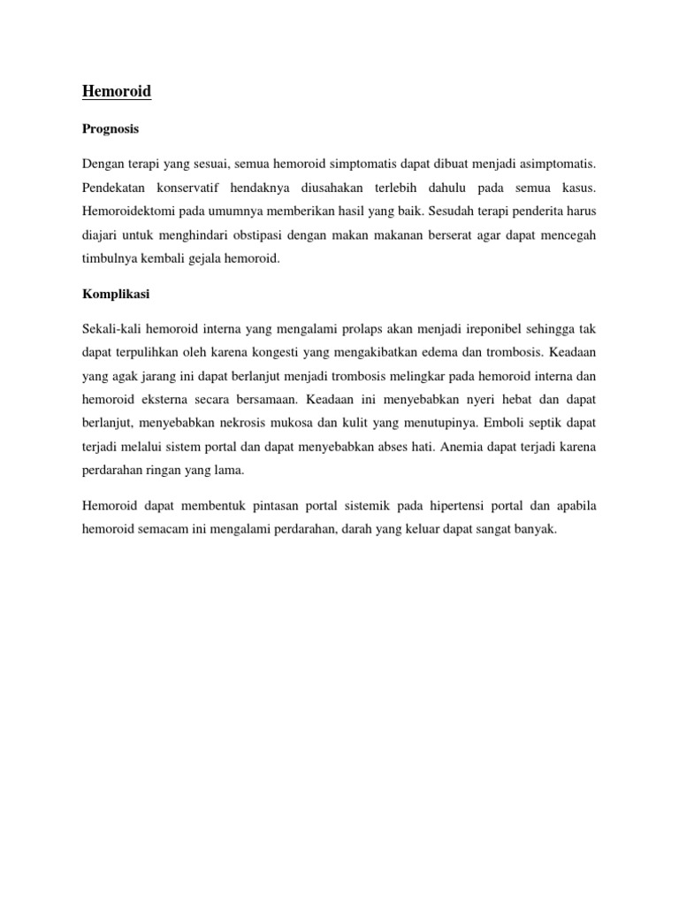 Hemoroid: Prognosis dan Komplikasi | PDF