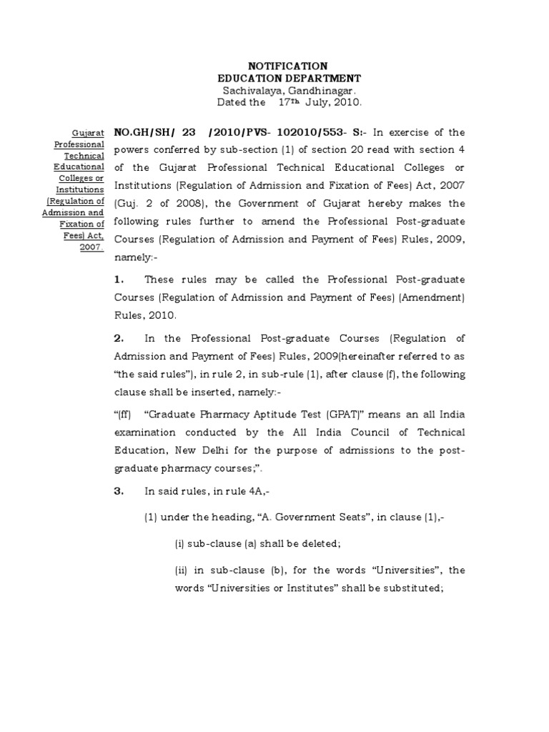 Amendment to PG Course Admission Rules | PDF | Engineering | Mechanical ...