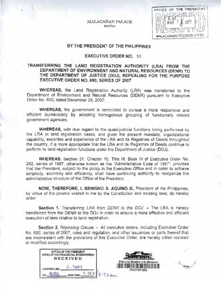 Executive Order No. 30 | PDF | Executive Order | United States ...