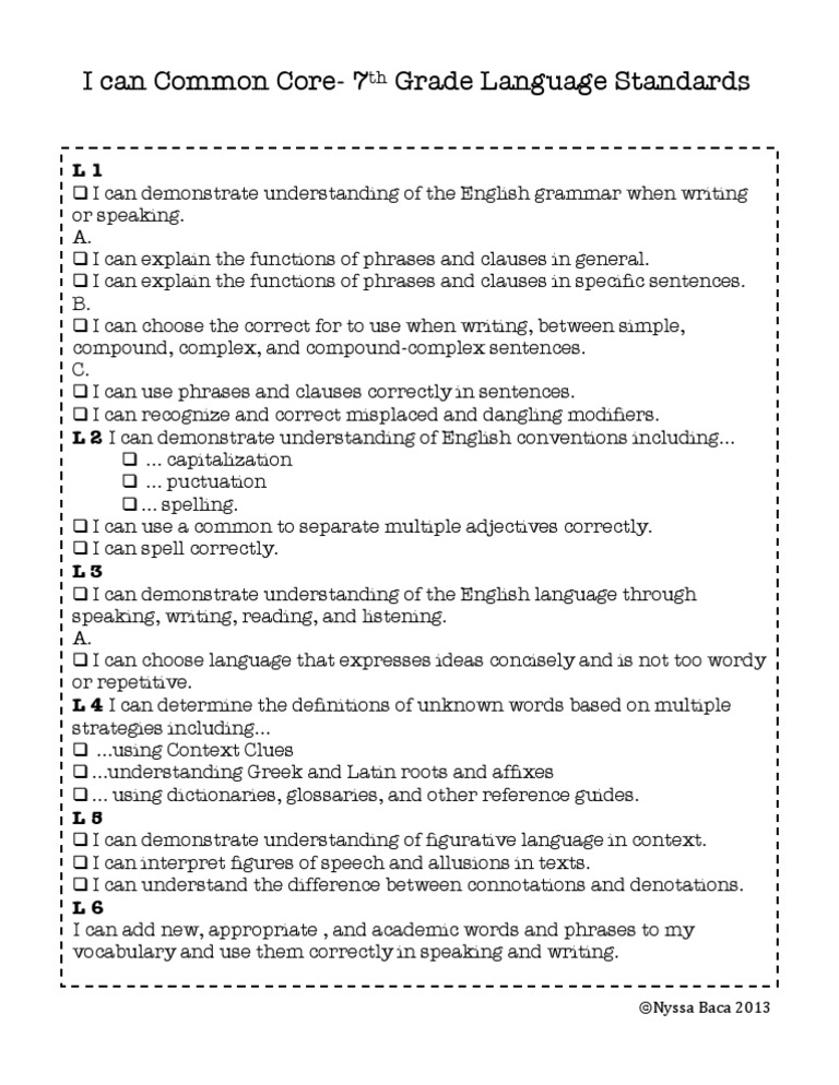 7th Grade Language Standards PDF