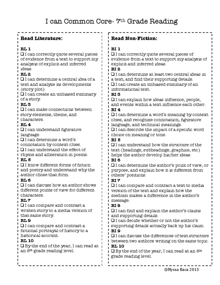 7th Grade Reading Standards | PDF