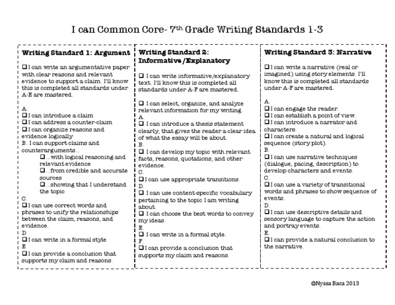 7th Grade Writing Standards 1-3 | PDF