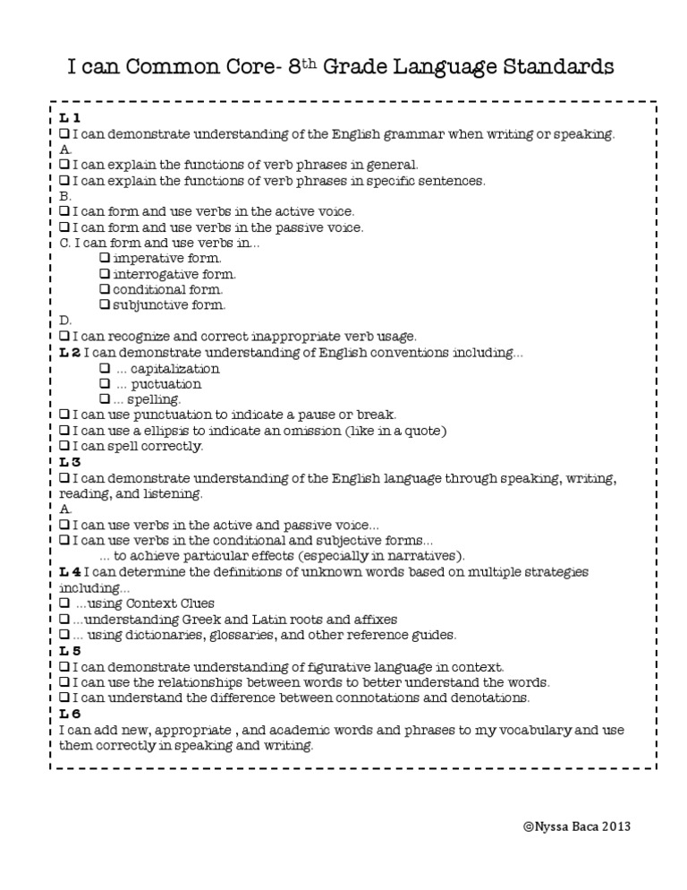 8th Grade Language Standards | PDF | Career & Growth | Language Arts ...