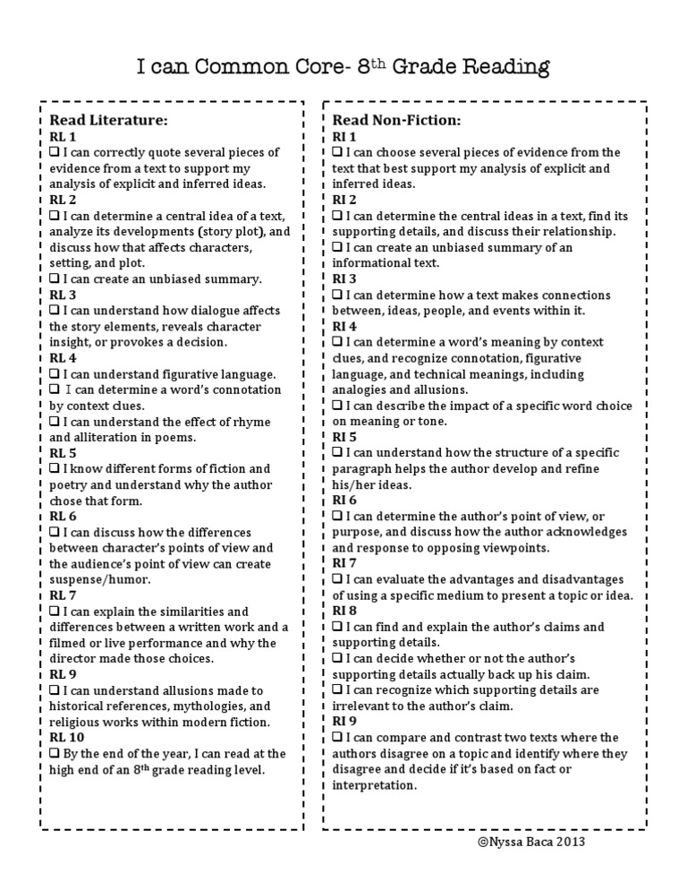 8th Grade Reading Standards | PDF | Common Core State Standards ...