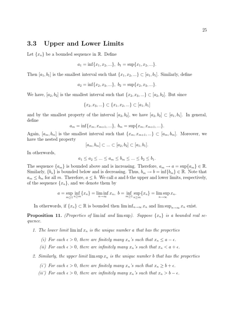 Upper and Lower Limits | PDF | Sequence | Theorem
