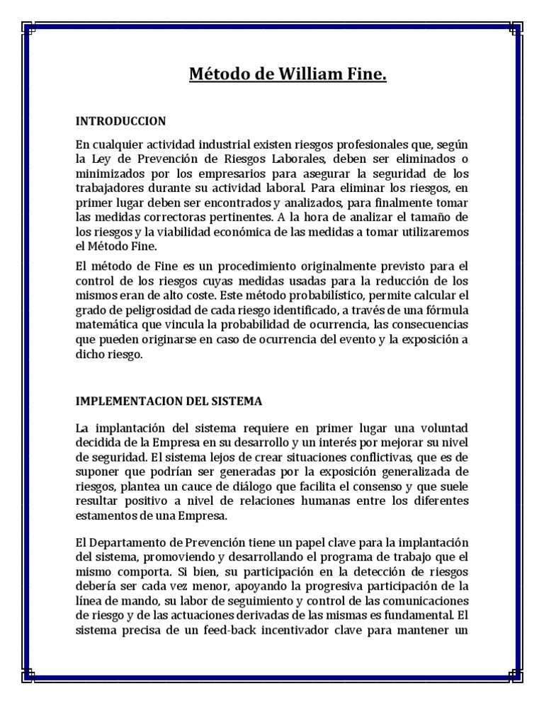 Método William Fine para Evaluación de Riesgos | PDF | Riesgo ...