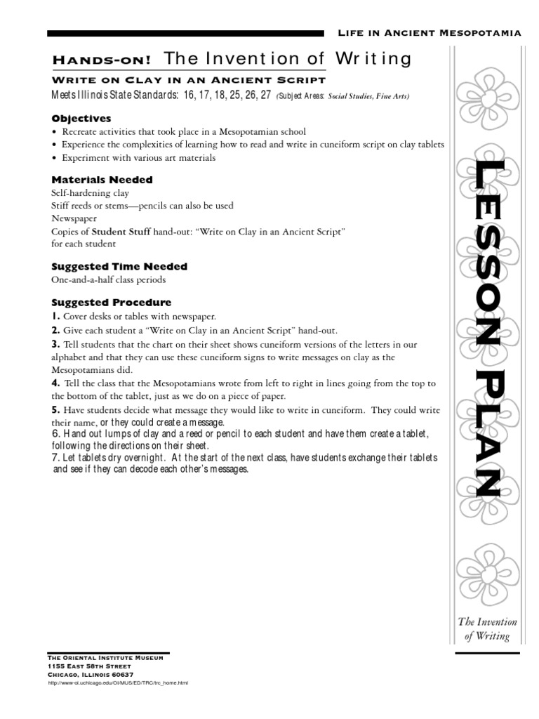 Hands-On! The Invention of Writing: Life in Ancient Mesopotamia | PDF