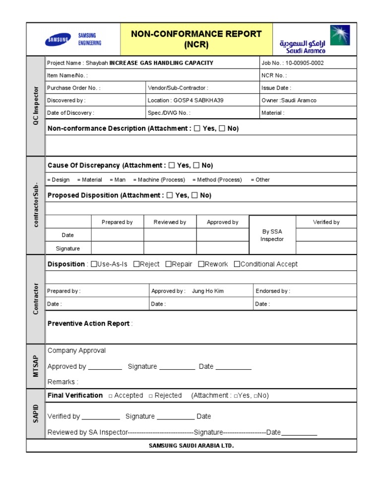 Non-Conformance Report (NCR) | PDF