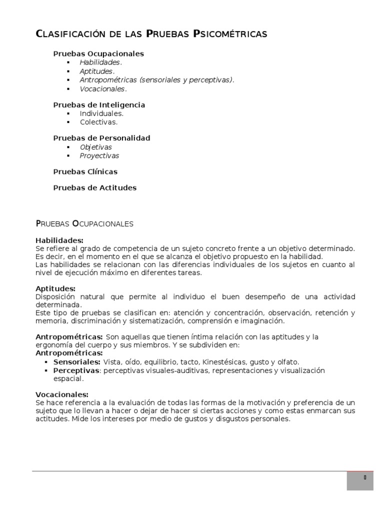 Clasificación de Pruebas Psicometricas | PDF | Inteligencia | Actitud (psicología)