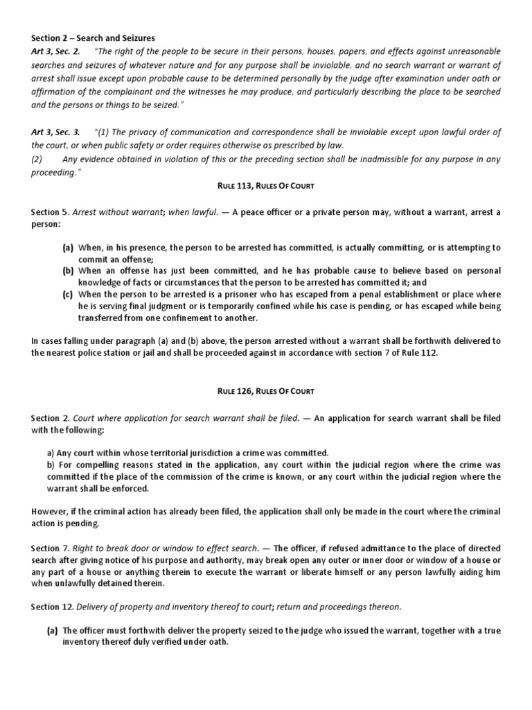Search and Seizure Rights Overview | PDF | Search And Seizure | Search ...