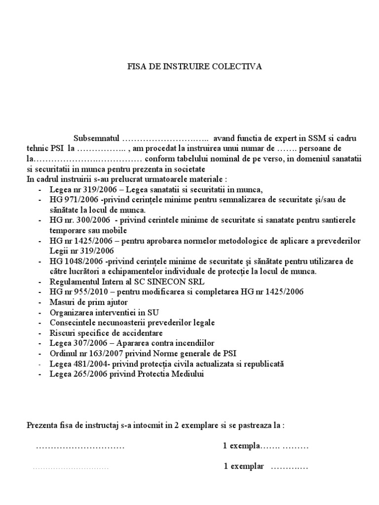 Fisa Instruire Colectiva SSM