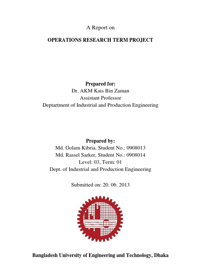 Operations Research Project Report | PDF | Linear Programming | Photocopier