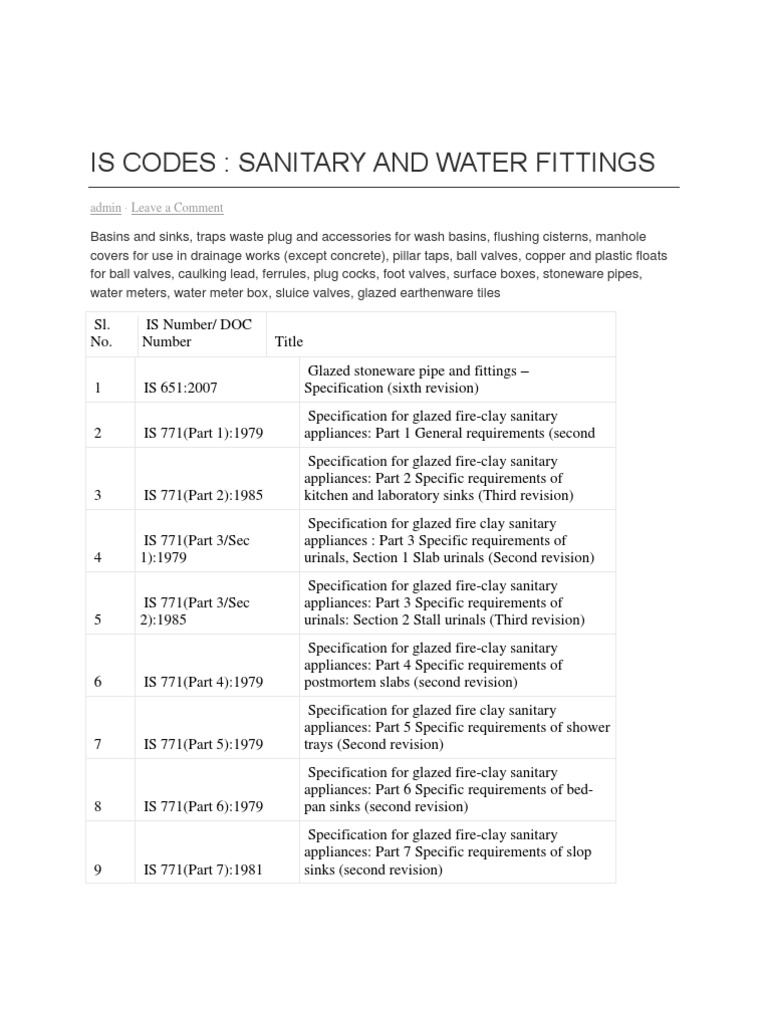 IS Codes for Sanitary Fittings | PDF | Home & Garden | Science ...