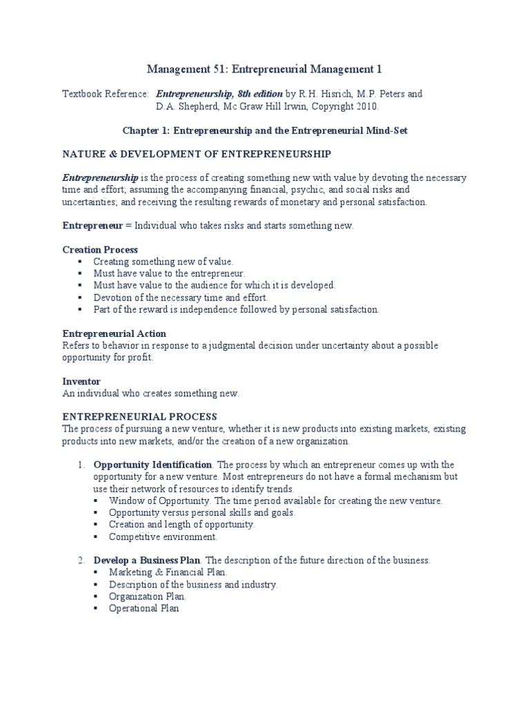 Entrepreneurship Chapter 1 - Entrepreneurship and The Entrepreneurial ...