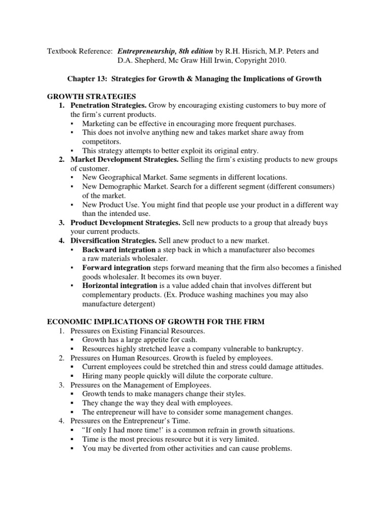 Entrepreneurship Chapter 13 - Strategies For Growth | PDF | Employment ...