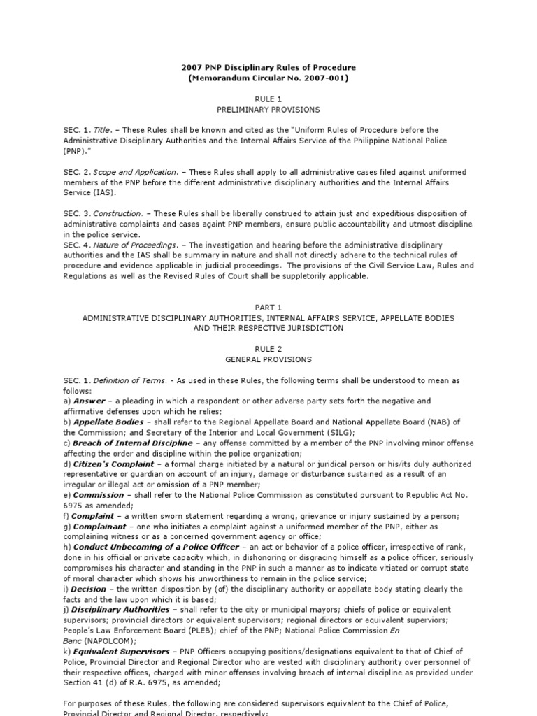 2007 PNP Disciplinary Rules of Procedure | Service Of Process | Complaint