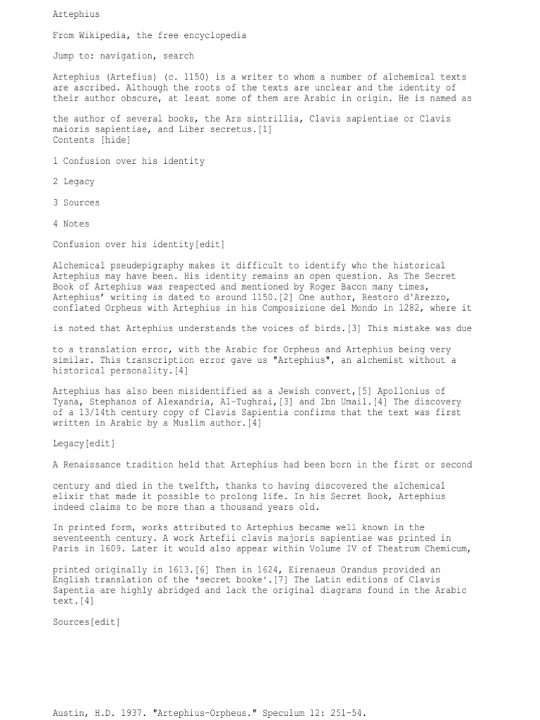 Artephius - Wikipedia, The Free Encyclopedia | PDF | Alchemy | Medieval ...