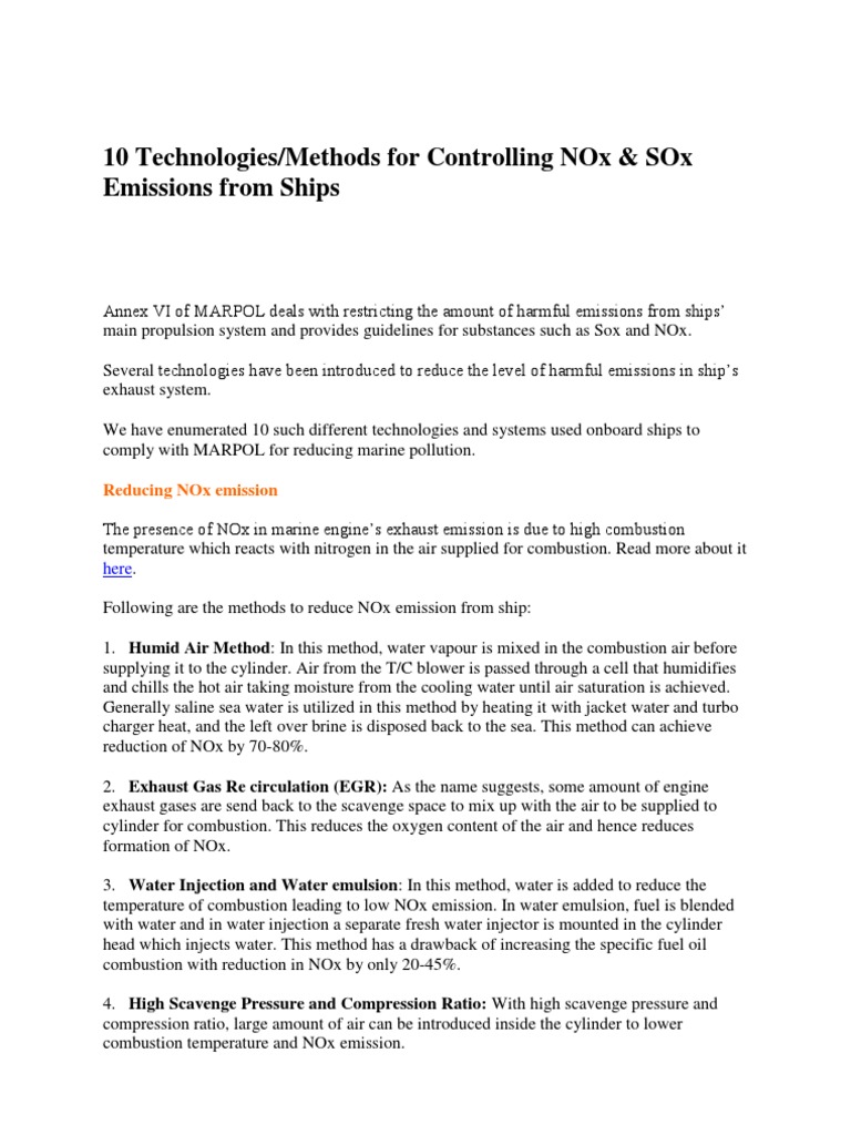 10 Technologies/Methods For Controlling Nox & Sox Emissions From Ships ...