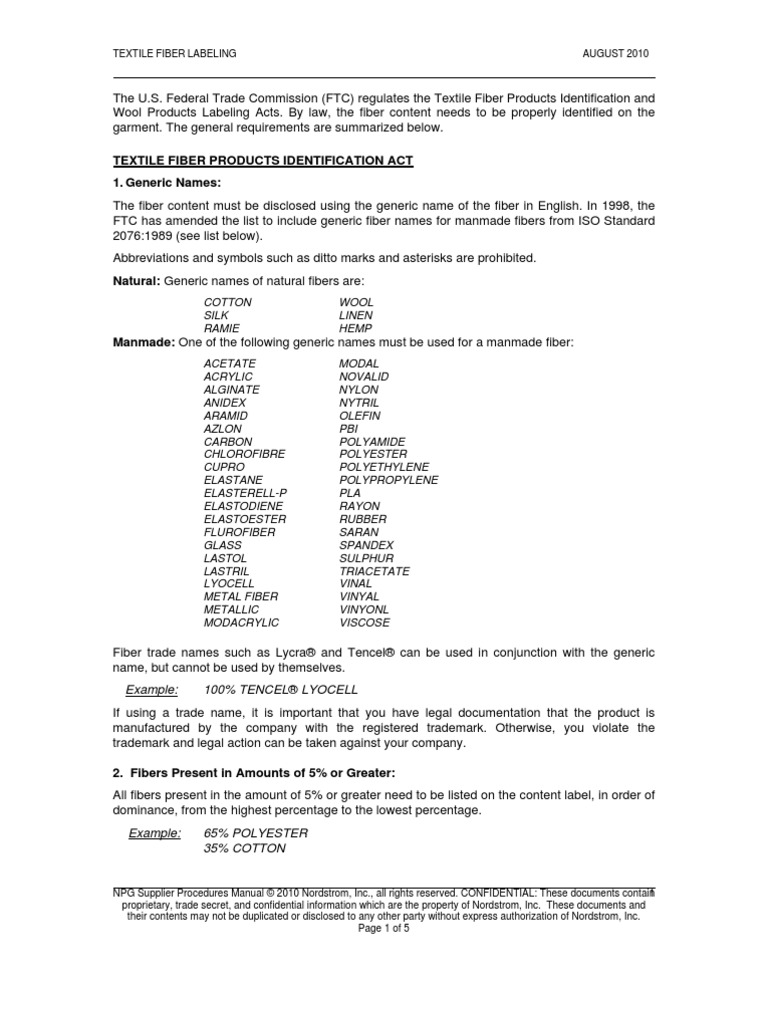 Labeling of Textile Fiber | PDF | Wool | Rayon