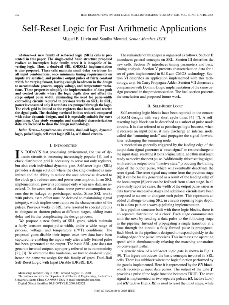 Self-Reset Logic For Fast Arithmetic Applications: Miguel E. Litvin and ...