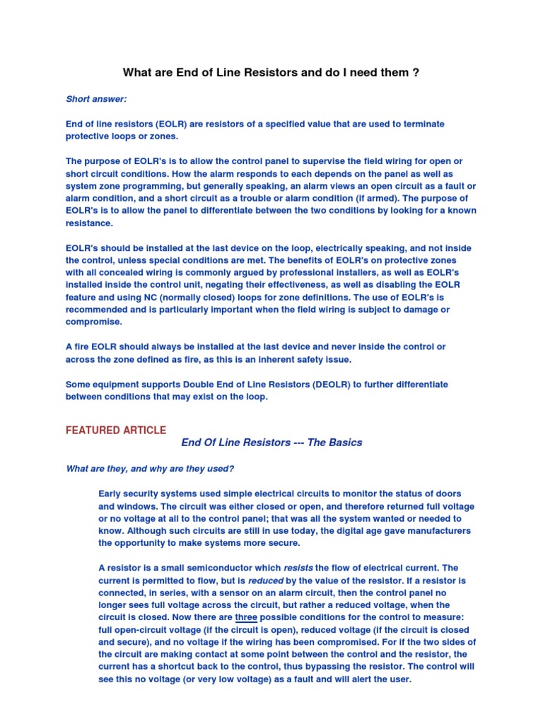 What Are End of Line Resistors and Do I Need Them | PDF | Resistor ...
