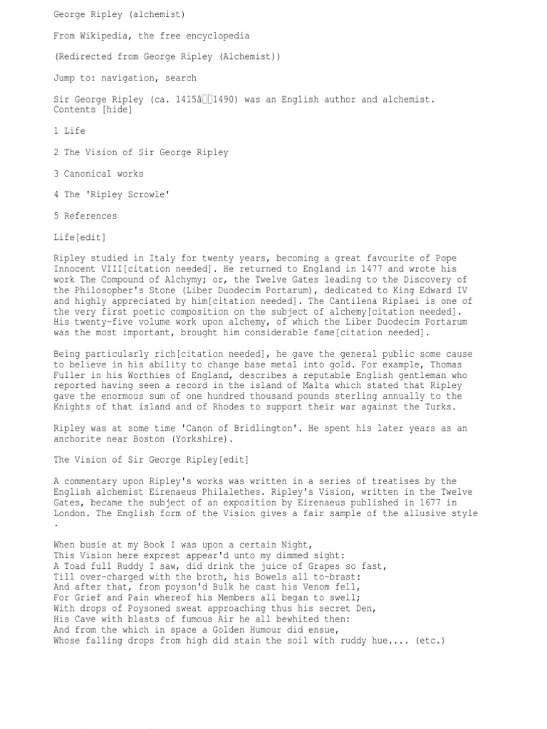 George Ripley (Alchemist) - Wikipedia, The Free Encyclopedia | PDF ...