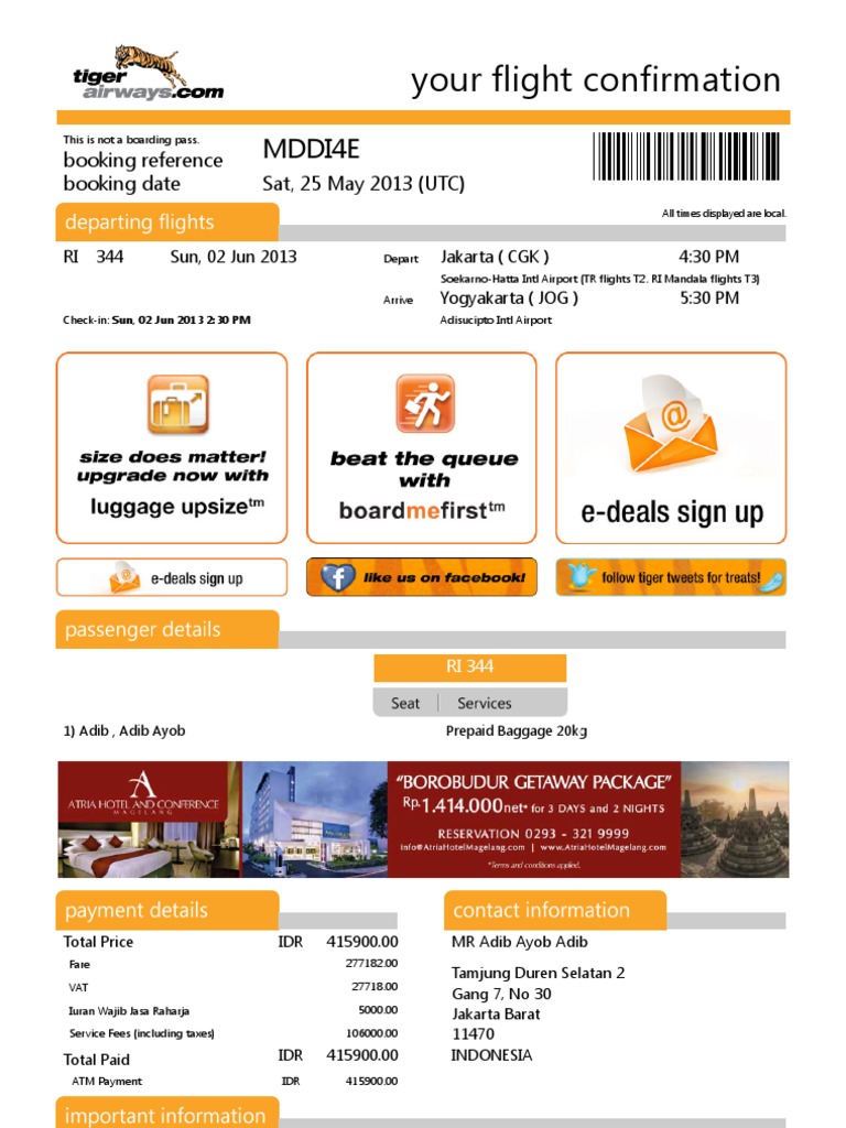 Your Flight Confirmation: Mddi4E | PDF