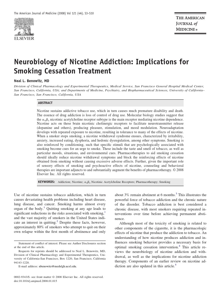 Neurobiology of Nicotine Addiction Insights | PDF | Nicotine | Dopamine