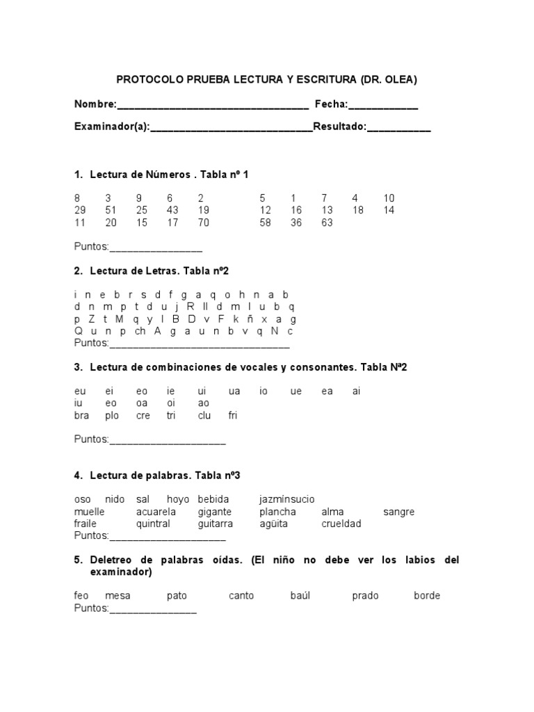 Prueba de Lectura y Escritura | PDF | Lectura (proceso) | Memoria