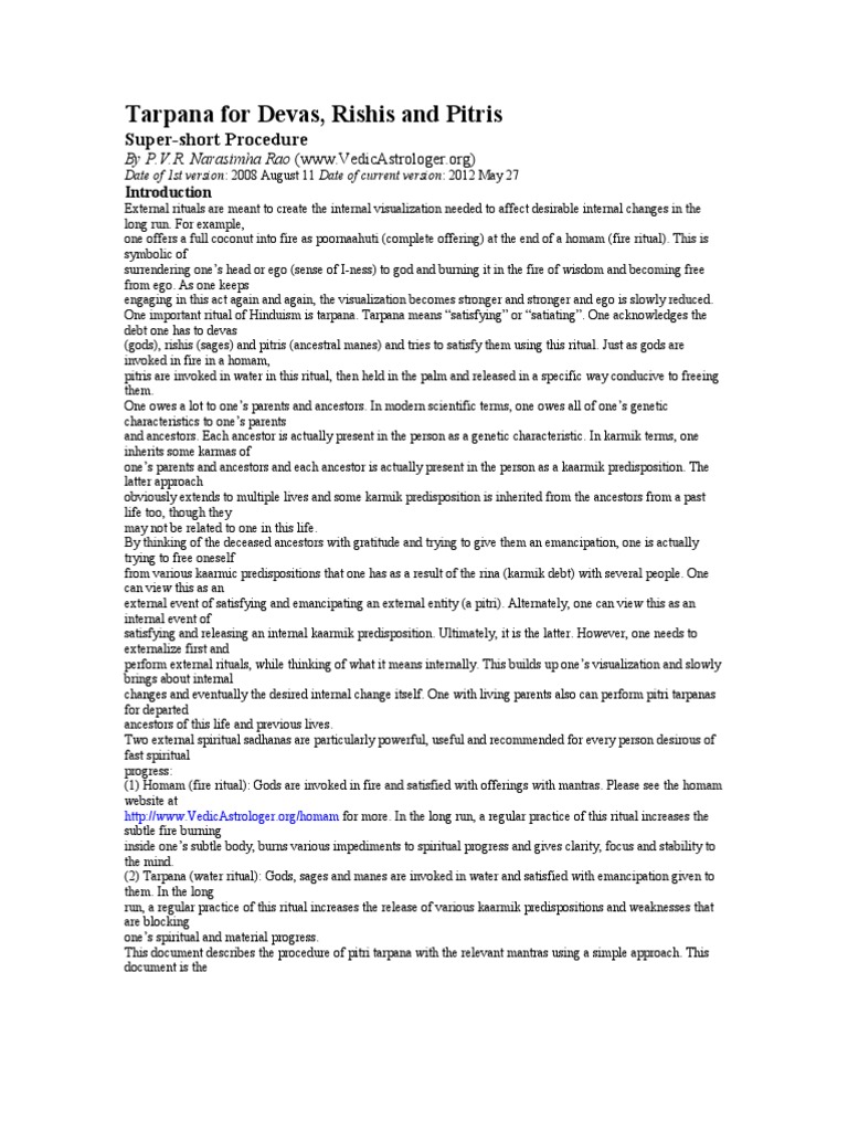 Tarpana For Devas | PDF | Rituals | Mantra