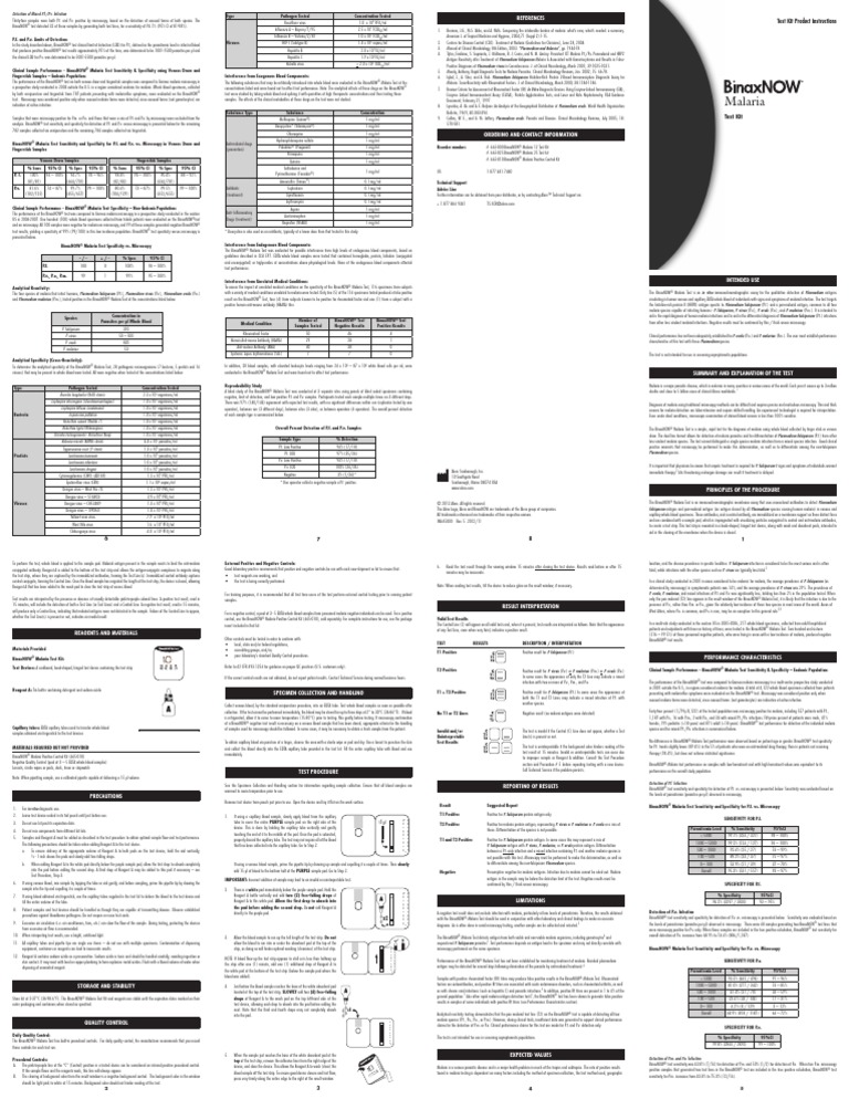 v5 BinaxNOW Malaria Product Insert - US.pdf | Malaria | Infection