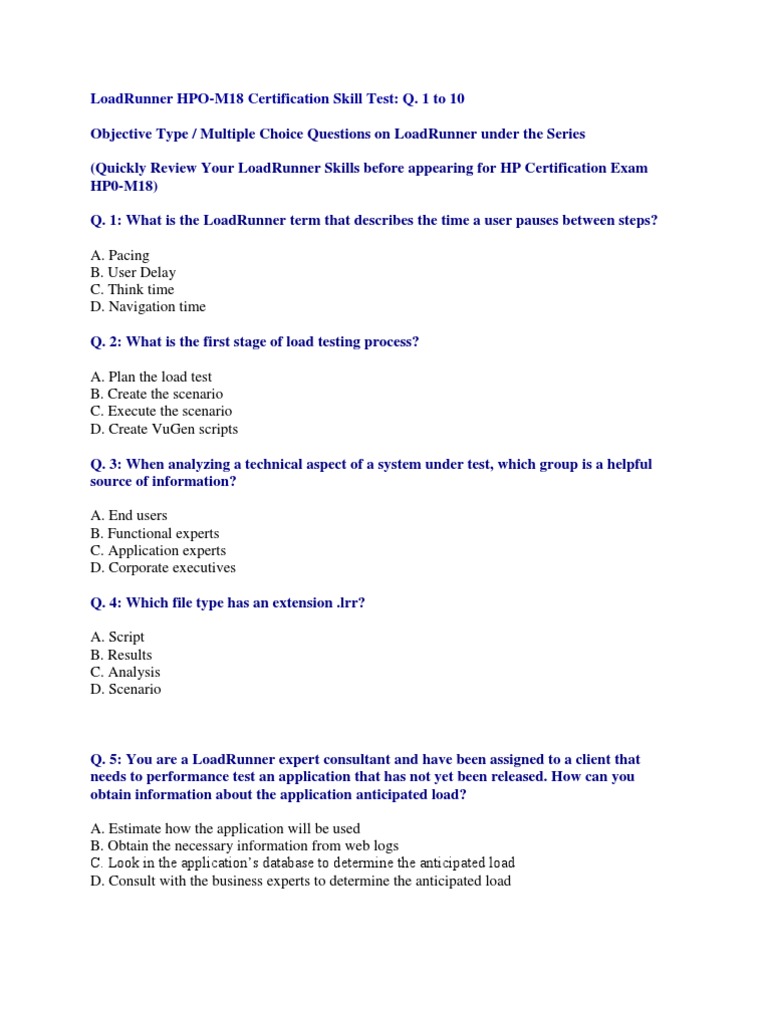 LoadRunner HPO Queston1 | PDF | Web Server | Internet & Web