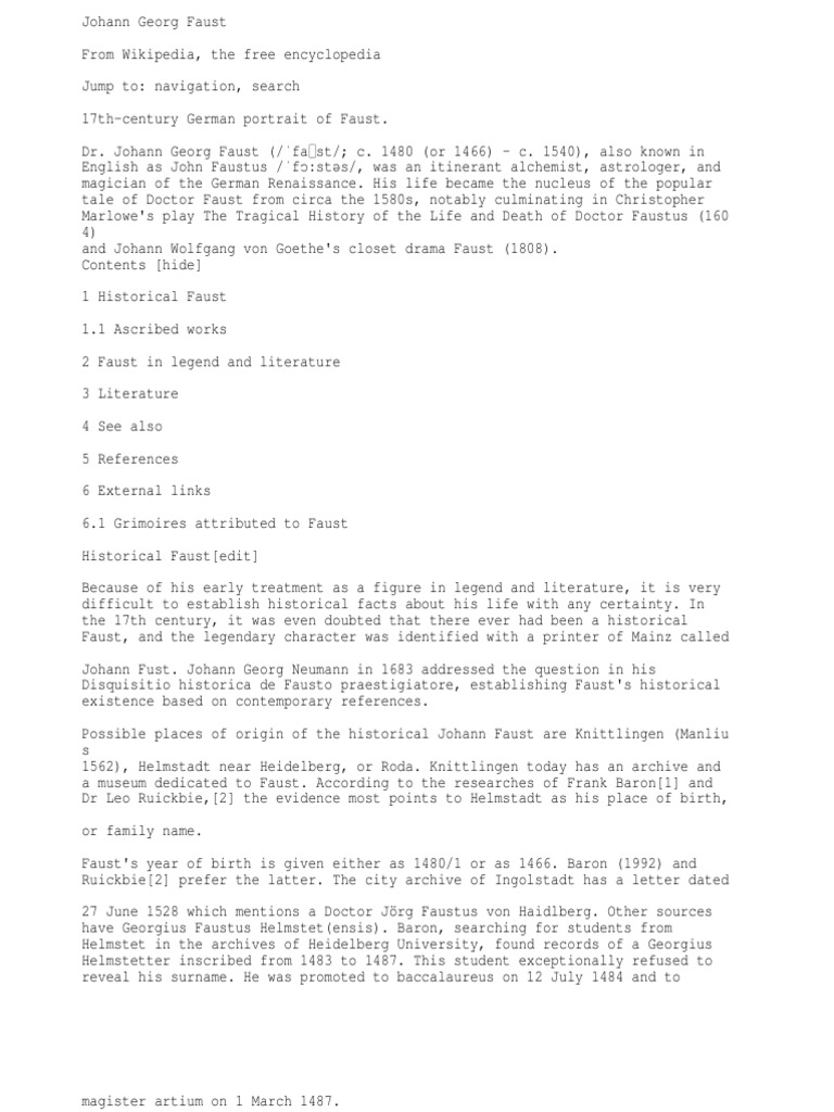 Johann Georg Faust - Wikipedia, The Free Encyclopedia | PDF | Works ...