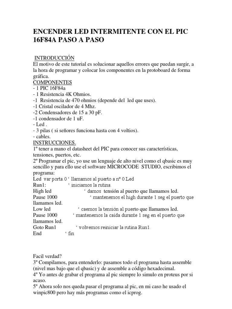 Encender Led Intermitente Con El Pic 16f84a Paso A Paso | PDF | Informática