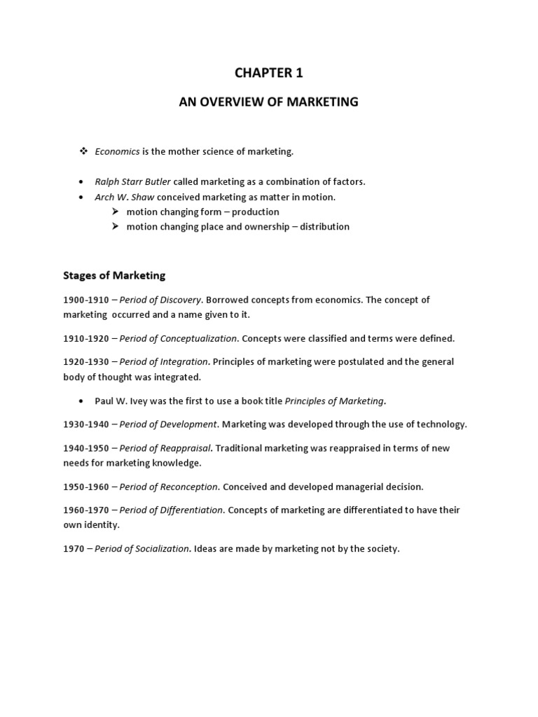 CHAPTER 1 - Marketing Summary | PDF | Marketing | Market (Economics)