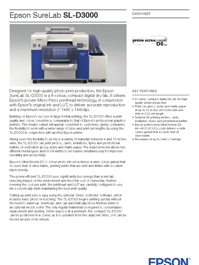 Epson SureLab SL-D3000 Overview | PDF | Printer (Computing) | Media ...